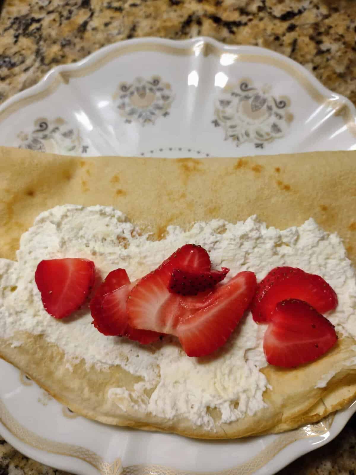 Strawberry Crêpes with Almond Whipped Cream - Forking Good Food