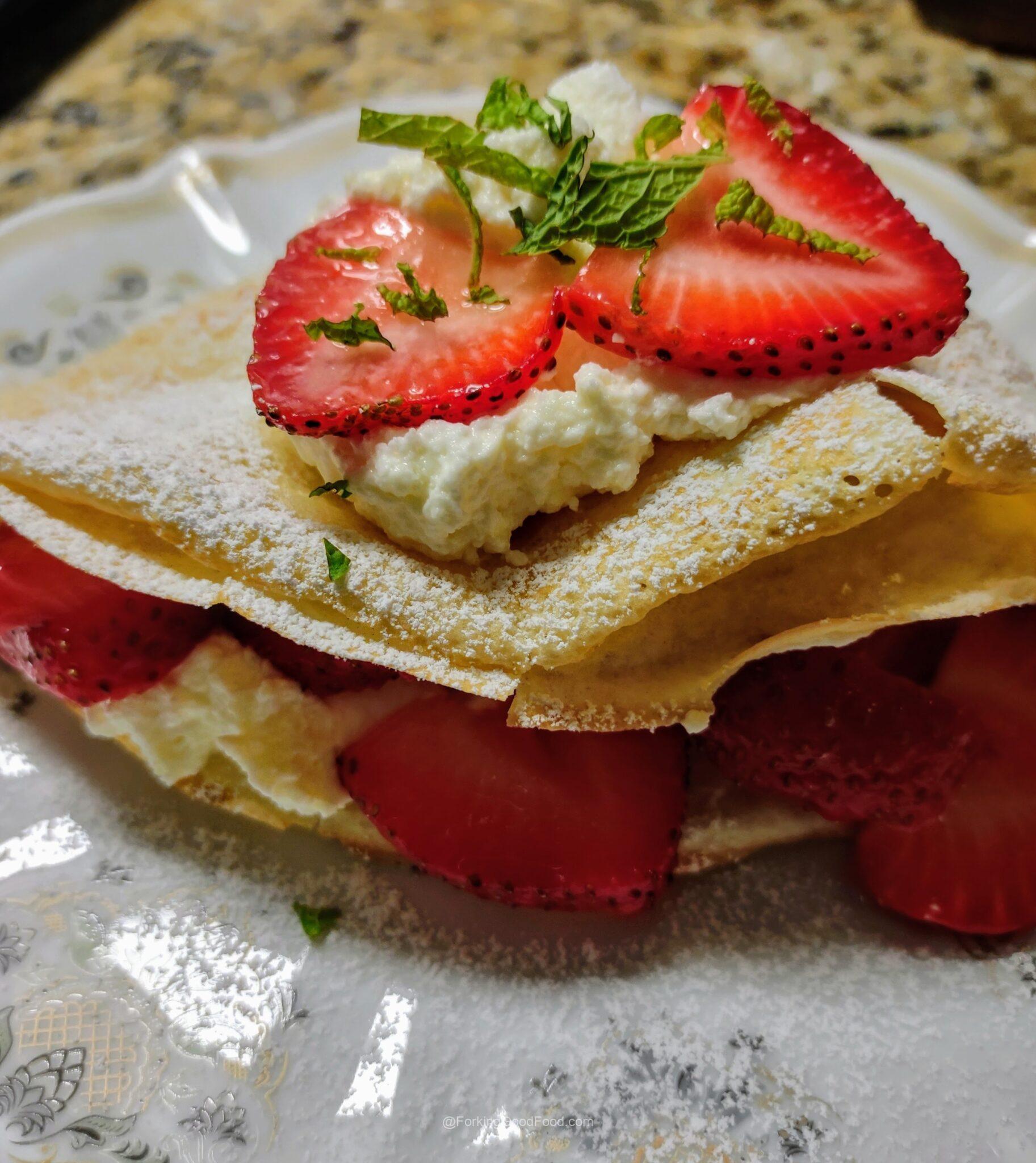Strawberry Crêpes with Almond Whipped Cream - Forking Good Food
