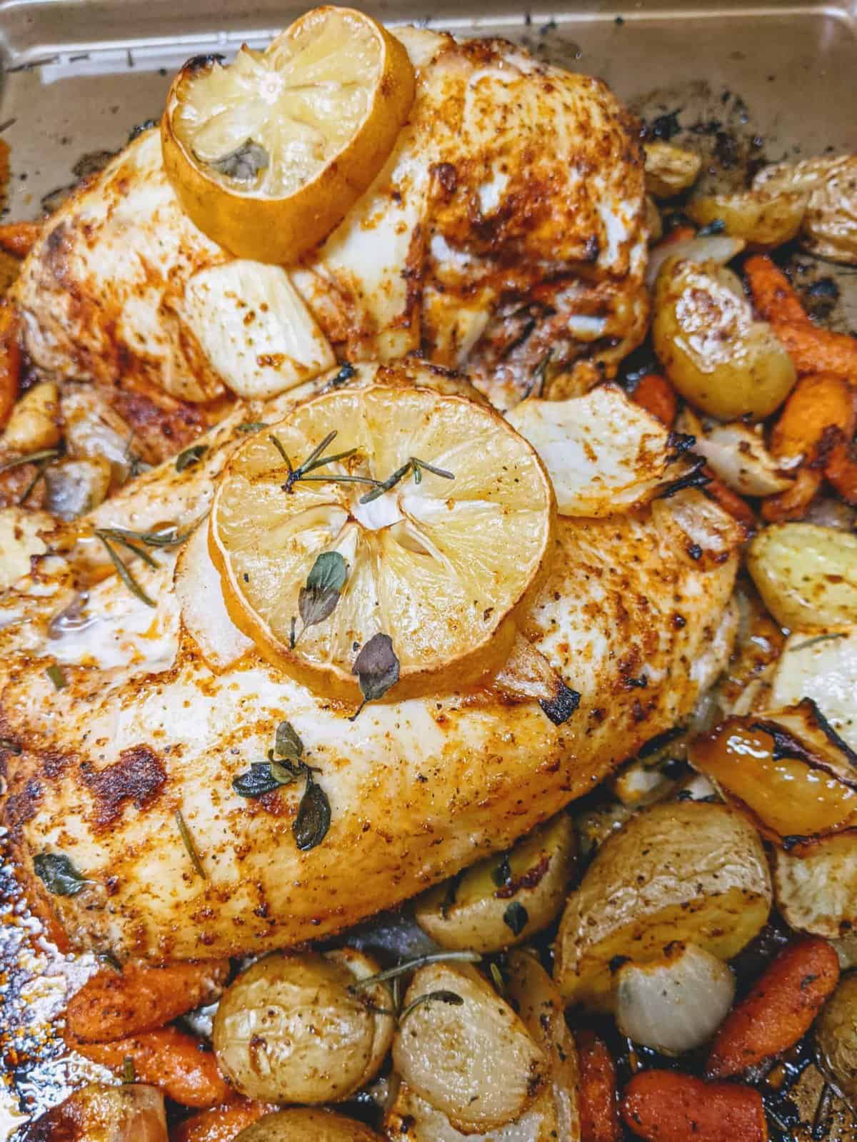 Sheet Pan Roasted Split Chicken Breasts with Vegetables - Forking Good Food